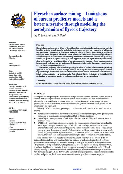 Pdf Flyrock In Surface Mining Limitations Of Current Predictive Models And A Better