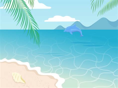 돌고래가 있는 해변 바다 풍경 일러스트 Geami 네이버 Ogq마켓