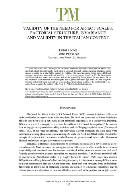 Pdf Validity Of The Need For Affect Scales Factorial Structure Invariance And Validity In