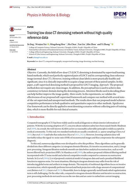 Training Low Dose Ct Denoising Network Without High Quality Reference Data Request Pdf