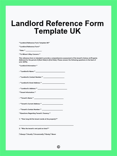 Landlord Reference Form Template Uk