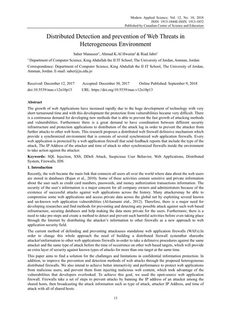 Pdf Distributed Detection And Prevention Of Web Threats In Heterogeneous Environment