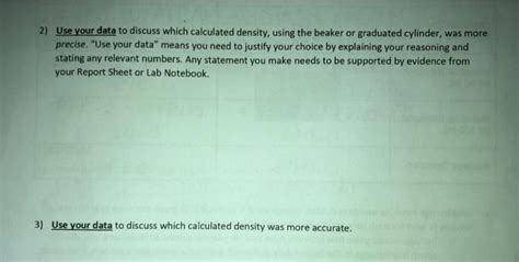 Solved 2 Use Your Data To Discuss Which Calculated Density