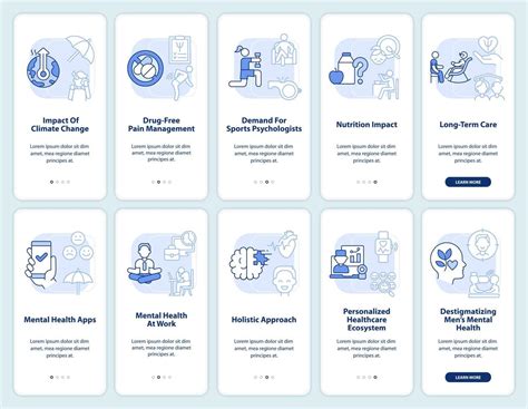 Trends In Psychology Light Blue Onboarding Mobile App Screen Set Walkthrough 5 Steps Graphic