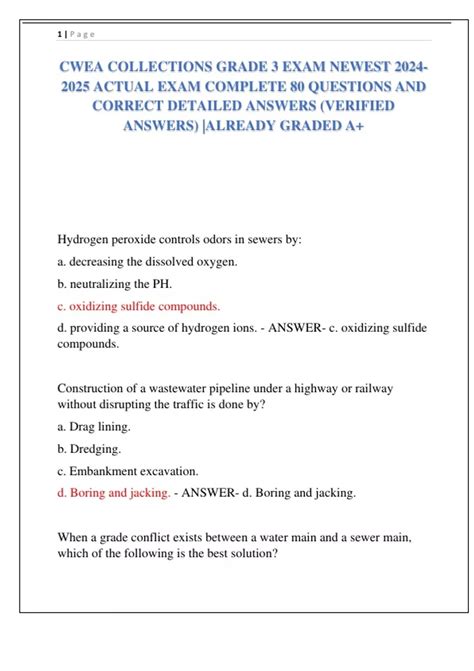 CWEA COLLECTIONS GRADE AND GRADE EXAM NEWEST ACTUAL EXAM COMPLETE QUESTIONS AND CORRECT