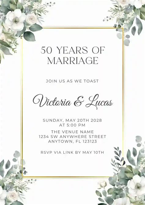 녹색 프레임 무료 결혼 기념일 초대장 템플릿 Invitanku
