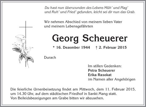Traueranzeigen Von Georg Scheuerer Schwaebische De Trauerportal