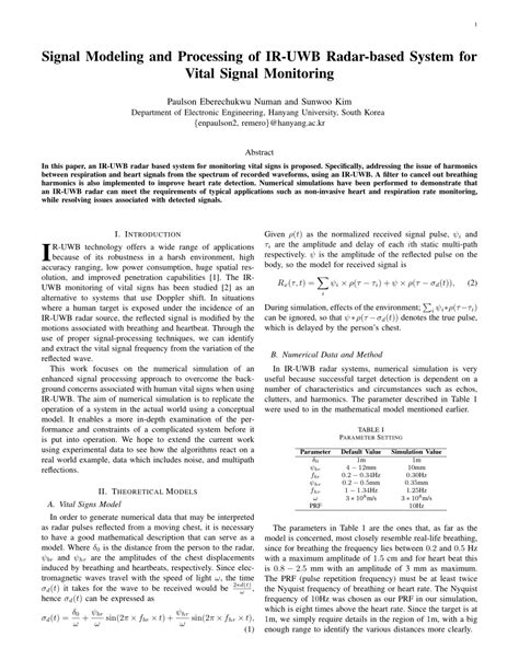 Pdf Signal Modeling And Processing Of Ir Uwb Radar Based System For Vital Signal Monitoring
