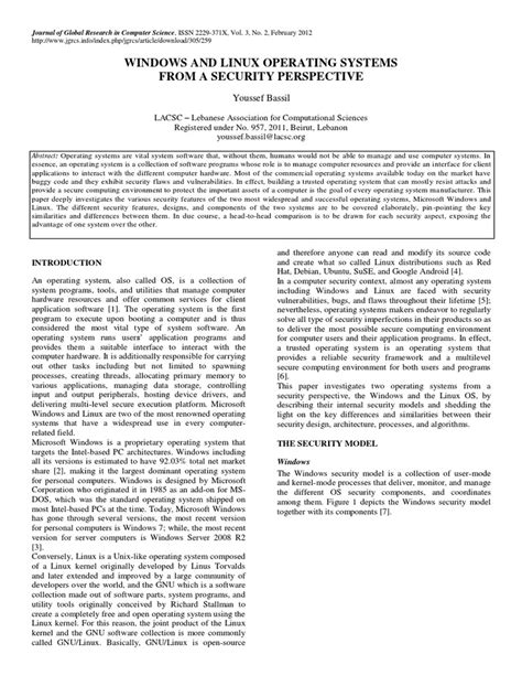 Windows And Linux Operating Systems A Security Perspective Pdf Operating System Windows