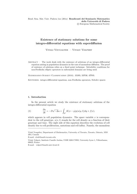 Pdf Existence Of Stationary Solutions For Some Integro Differential Equations With Superdiffusion