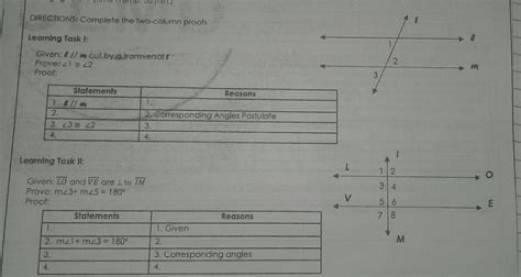 solved directions complete the two column proofs learning task 1