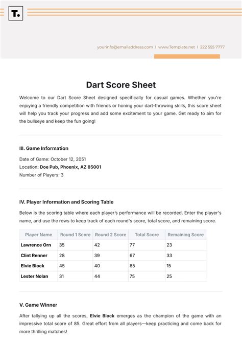 Free Dart Score Sheet Template To Edit Online