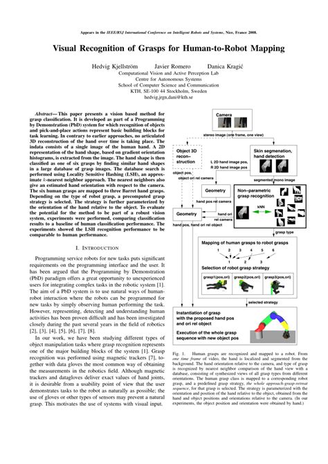 Pdf Visual Recognition Of Grasps For Human To Robot Mapping