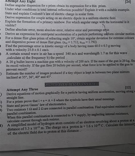 Attempt Any Eight Define Angular Dispersion For S Prism Obtain Its