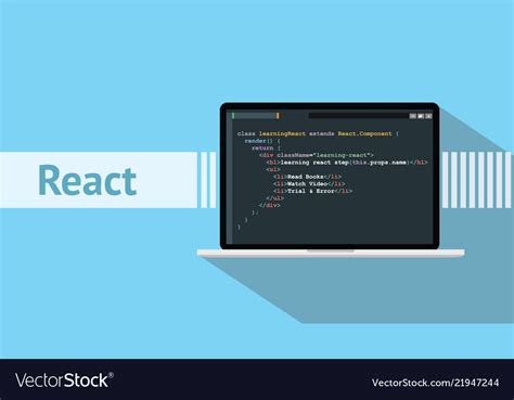 React Native Programming Language With Laptop Vector Image