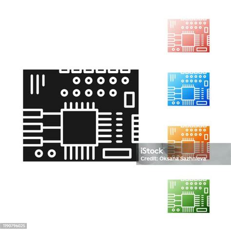 흰색 배경에 격리 된 검은 색 인쇄 회로 기판 Pcb 아이콘 다채로운 아이콘을 설정합니다 벡터 일러스트레이션 Cpu에 대한 스톡 벡터 아트 및 기타 이미지 Istock
