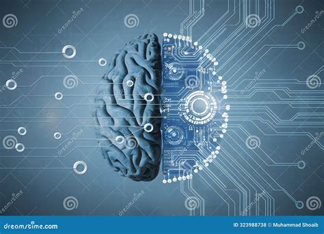 Intriguing Digital Composition Human Brain With Abstract Circuit Board Neural Networks Stock