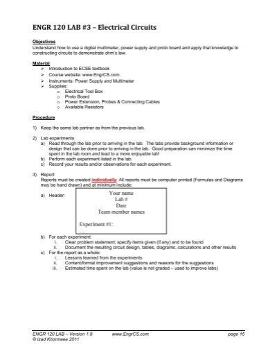 Engr 120 Lab 3 â Electrical Circuits