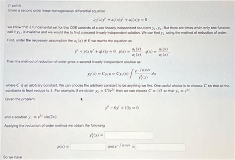 Solved 1 Point Given A Second Order Linear Homogeneous