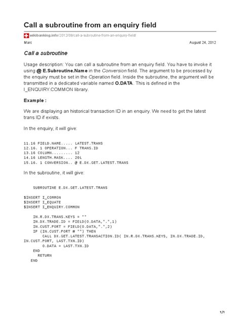 Call A Subroutine From An Enquiry Field Pdf