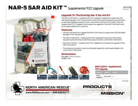 Nar 5 Sar Aid Kit Supplemental Tccc Upgrade Product Information Sheet North American Rescue