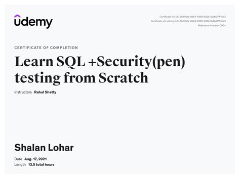 shalan lohar on linkedin completed sql security pen testing from scratch