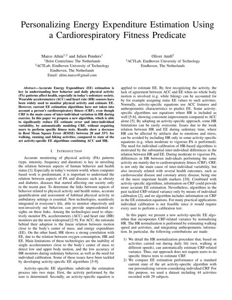 Pdf Personalizing Energy Expenditure Estimation Using A Cardiorespiratory Fitness Predicate