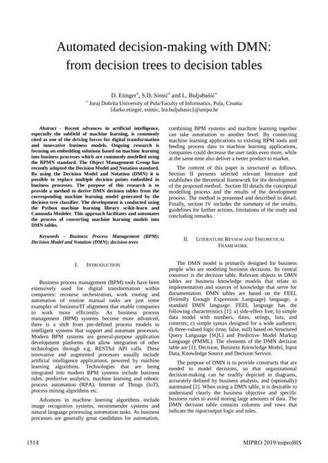 Pdf Automated Decision Making With Dmn From Decision Trees To