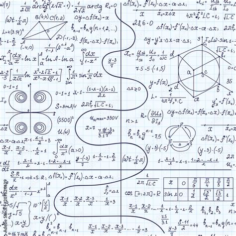 Math Educational Vector Seamless Pattern With Formulas Equations Calculations Plots And