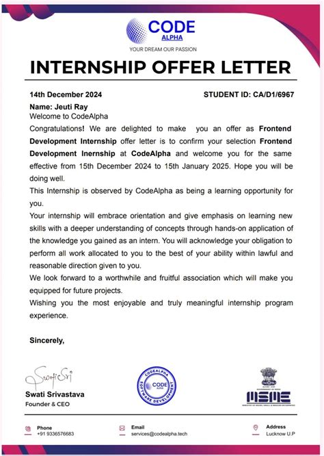 Jeuti Ray On Linkedin Codealpha Internshipopportunity Professionalgrowth