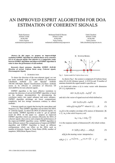 Pdf An Improved Esprit Algorithm For Doa Estimation Of Coherent Signals
