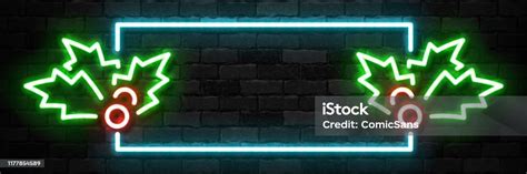 벽 배경에 덮고 템플릿 장식 및 초대 프로모션에 대한 메리 크리스마스 프레임 기호의 벡터 현실적인 고립 된 네온 기호 새해 복