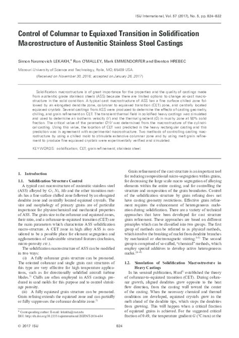 Pdf Columnar To Equiaxed Transition In Solidification Processing Charles Andre Gandin