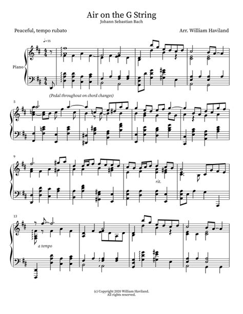 Air On The G String By Johann Sebastian Bach Piano Solo