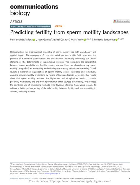 Pdf Predicting Fertility From Sperm Motility Landscapes