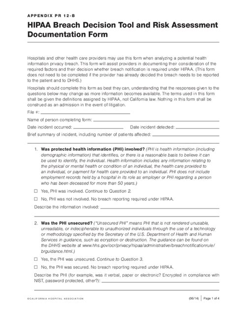 Hipaa Breach Decision Tool And Risk Assessment Documentation Fill Out