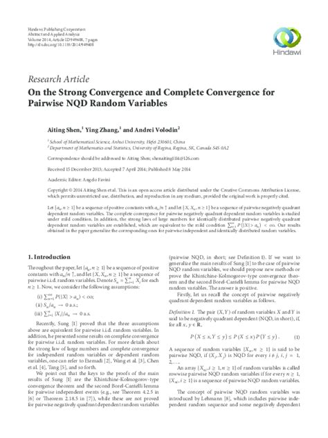 Pdf On The Strong Convergence And Complete Convergence For Pairwise Nqd Random Variables