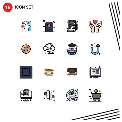 Set Of 16 Vector Flat Color Filled Lines On Grid For Interface Target Blueprint Heart Care