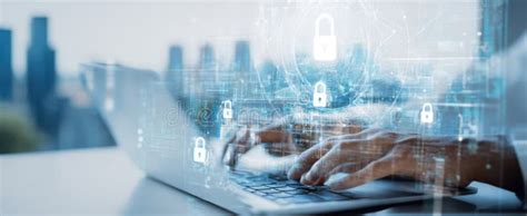 The Laptop Displays A Digital Security Interface With Lock Symbols Ai Generated Image Stock