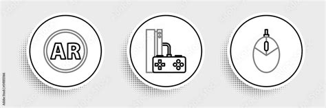 Set Line Computer Mouse Gaming Ar Augmented Reality And Game Console With Joystick Icon