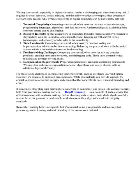 Higher Coursework Computing Pdf