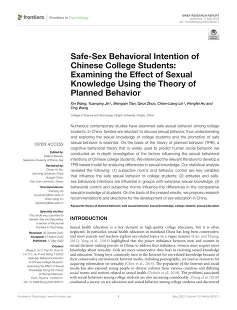 PDF Safe Sex Behavioral Intention Of Chinese College Babes Examining The Effect Of Sexual