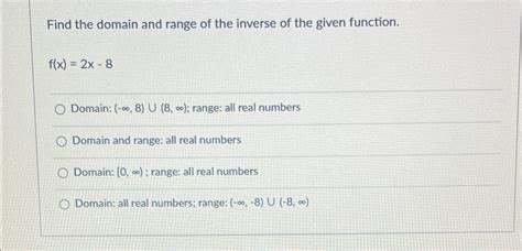 solved find the domain and range of the inverse of the given