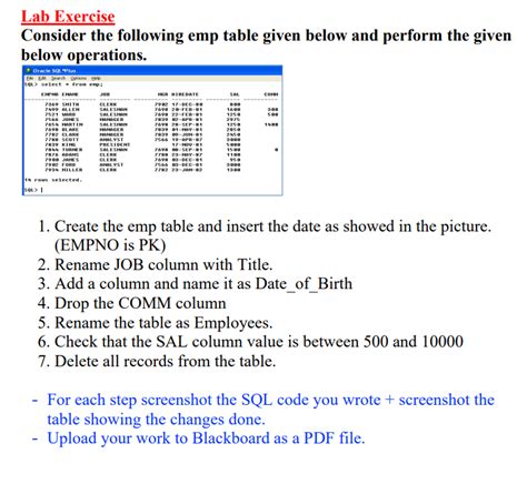 Solved Lab Exercise Consider The Following Emp Table Given Chegg Com