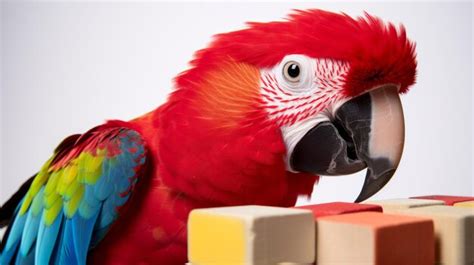 Colorful Parrot On Wooden Block Toy Premium Ai Generated Image
