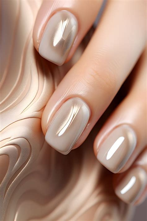 Beige Chrome Nails Subtle Elegance Meets Modern Shine Ombre Chrome
