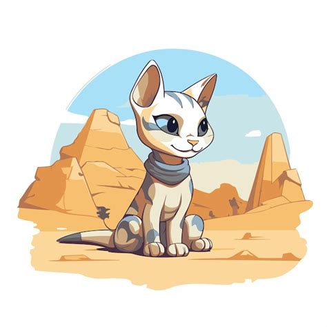 Premium Vector Cute Cat Sitting On The Sand In The Desert Vector