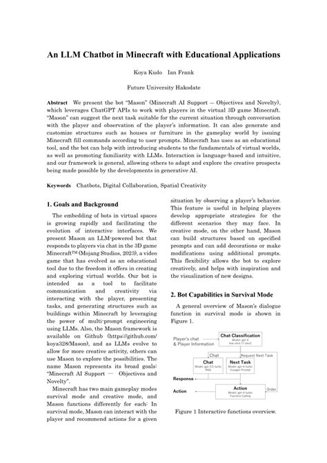 Pdf An Llm Chatbot In Minecraft With Educational Applications