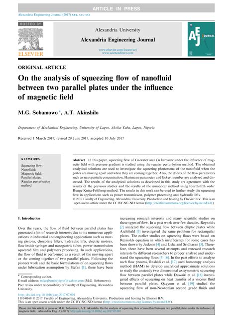 Pdf On The Analysis Of Squeezing Flow Of Nanofluid Between Two Parallel Plates Under The
