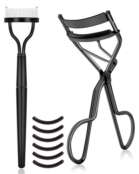 Eyelash Curler Kit Metal Lash Curlers With Eyelashes Separator Comb Tools And 6 Replacement Refill